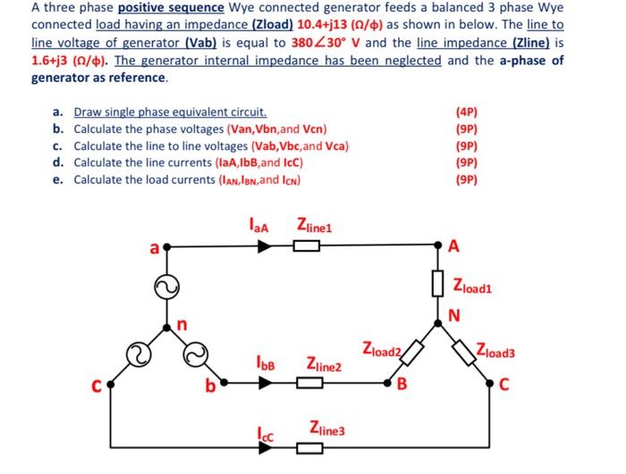 Solved A three phase positive sequence Wye connected | Chegg.com