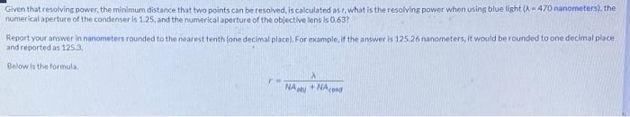 Given that resolving power, the minimum distance that | Chegg.com
