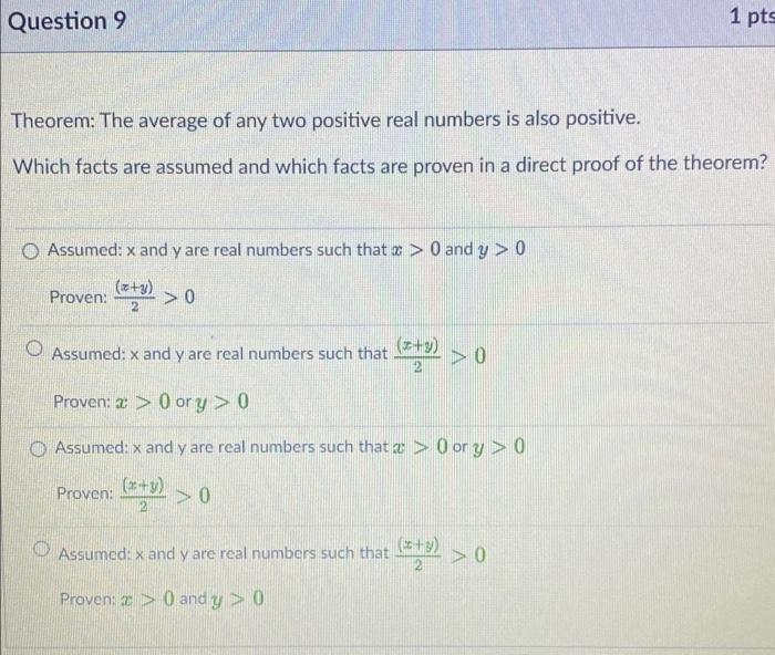 Solved 1 pts Question 9 Theorem: The average of any two | Chegg.com