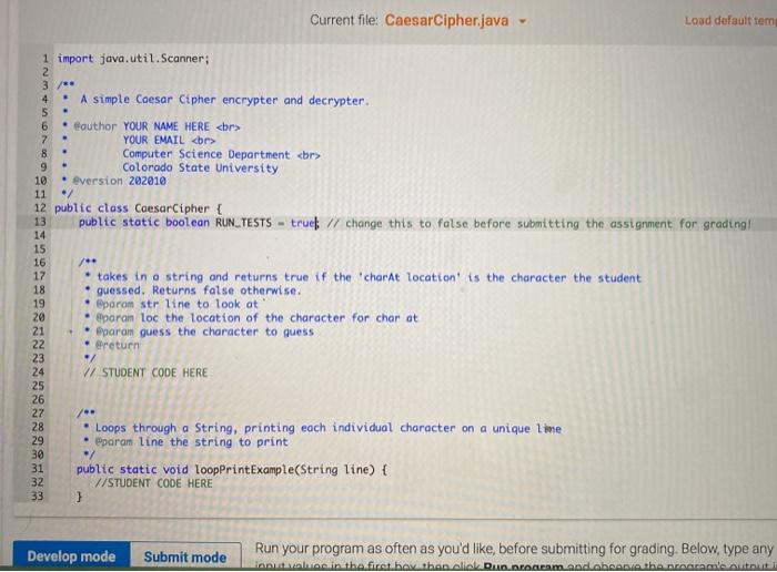 Solved Current file: Caesar Cipher.java Load default tem Svo | Chegg.com