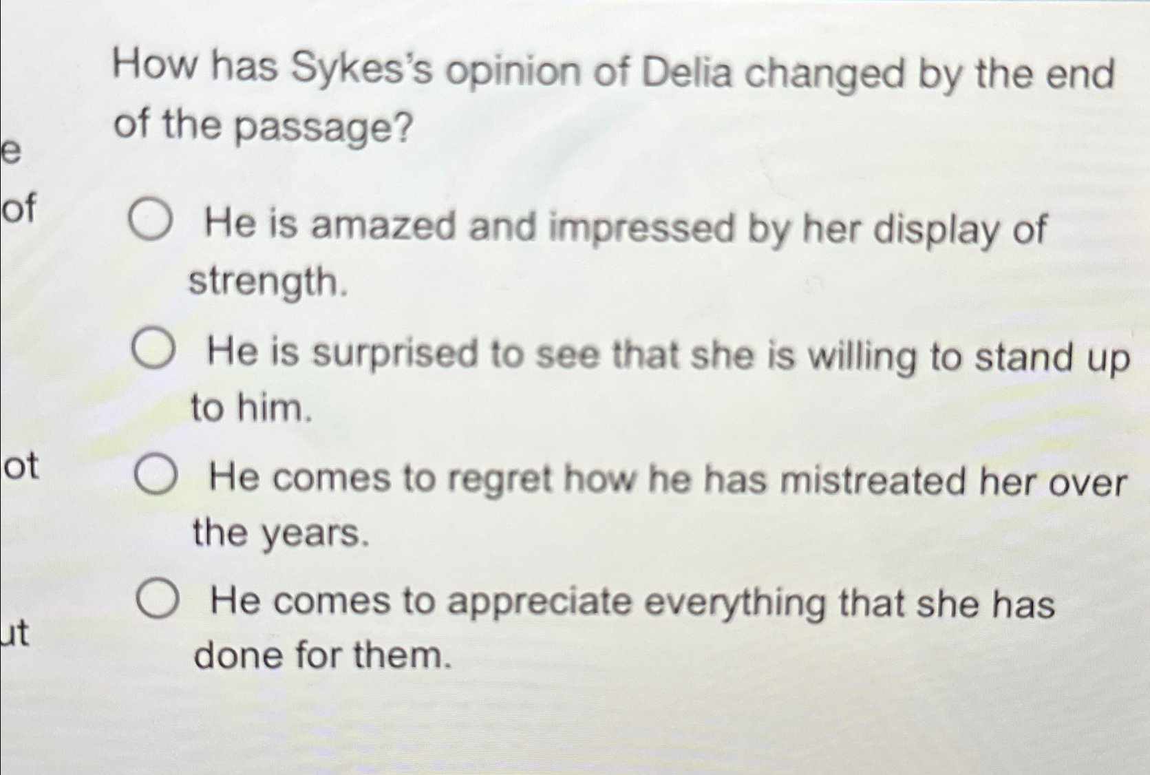 Solved How has Sykes's opinion of Delia changed by the end | Chegg.com