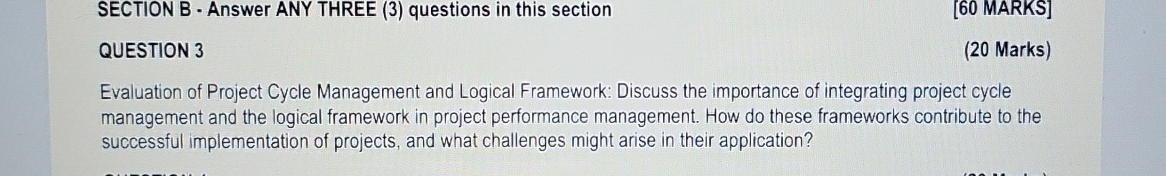 Solved QUESTION 3(20 ﻿Marks)Evaluation of Project Cycle | Chegg.com