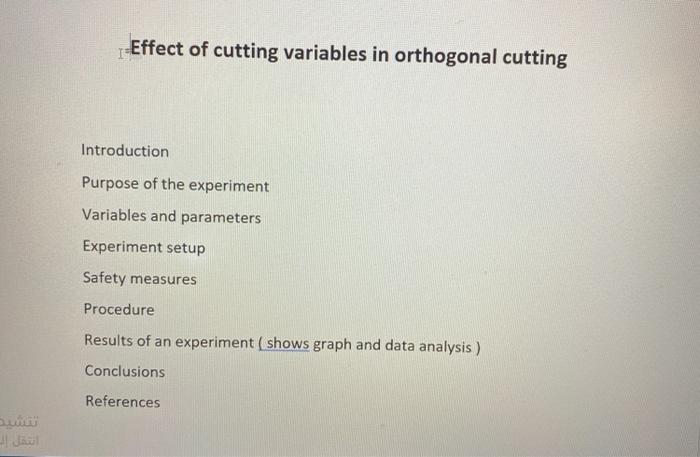 Solved Effect of cutting variables in orthogonal cutting | Chegg.com