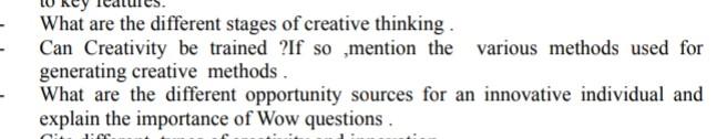 Solved What are the different stages of creative thinking . | Chegg.com