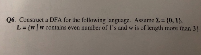 Solved Q6. Construct a DFA for the following language. | Chegg.com