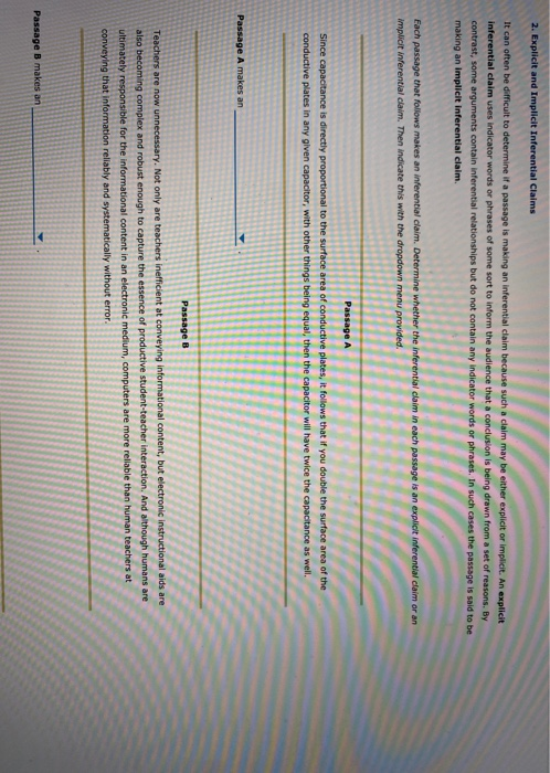 Solved 2. Explicit and Implicit Inferential Claims It can | Chegg.com