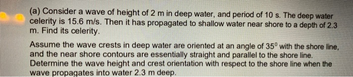 Solved (a) Consider a wave of height of 2 m in deep water, | Chegg.com