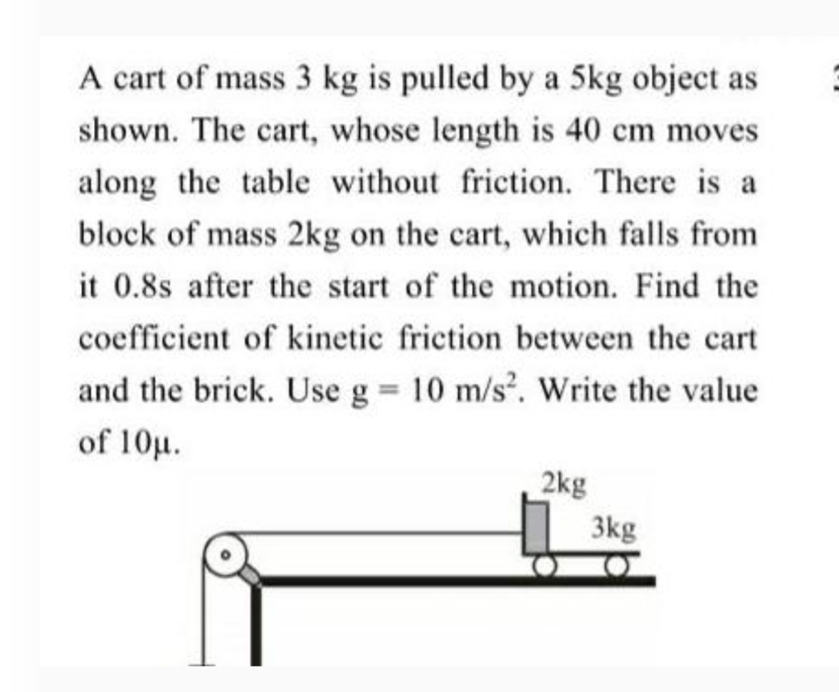 Solved A cart of mass 3 ﻿kg is pulled by a 5 ﻿kg object as | Chegg.com