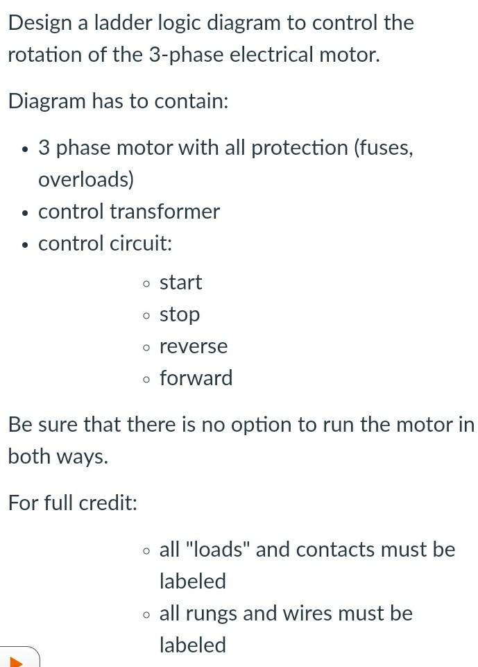 Solved Design a ladder logic diagram to control the rotation | Chegg.com