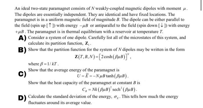 Solved An ideal two-state paramagnet consists of N | Chegg.com