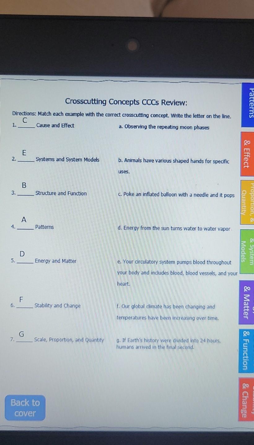 Solved Crosscutting Concepts CCCs Review: Directions: Match | Chegg.com