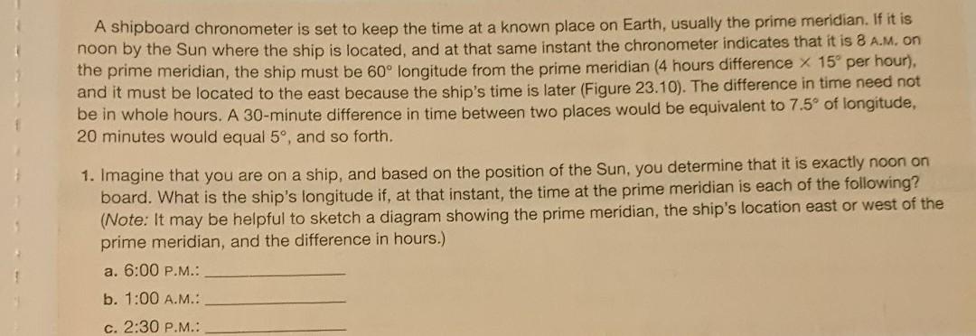 Solved ACTIVITY 23.8B Using a Chronometer to Determine | Chegg.com