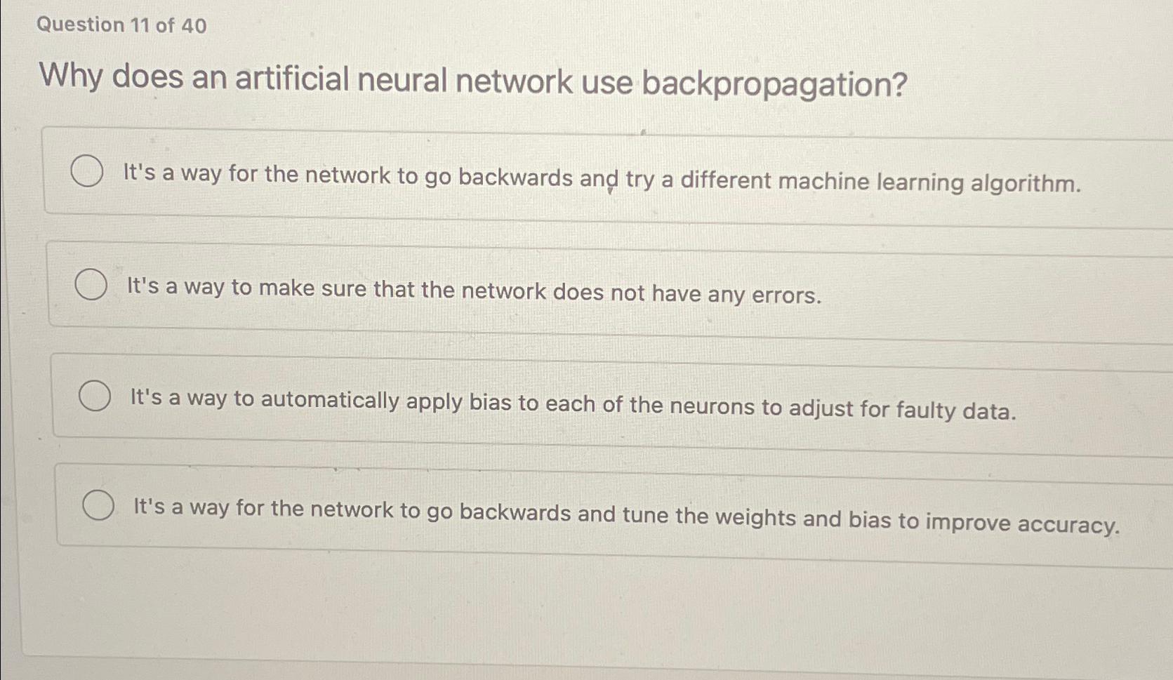 Solved Question 11 ﻿of 40Why does an artificial neural | Chegg.com