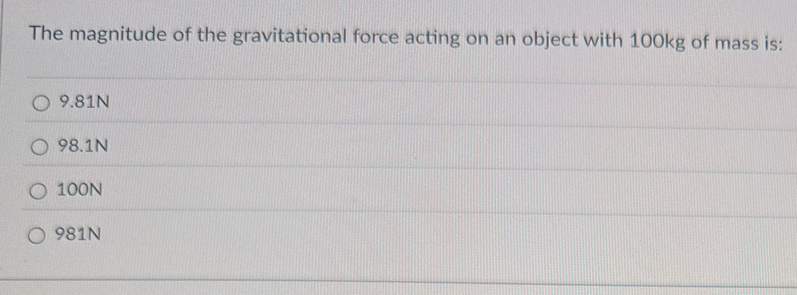 Solved The magnitude of the gravitational force acting on an | Chegg.com
