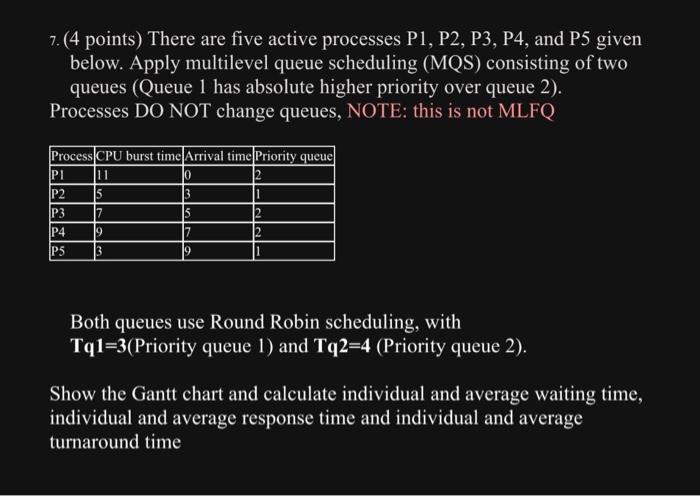 Solved 7. (4 points) There are five active processes | Chegg.com