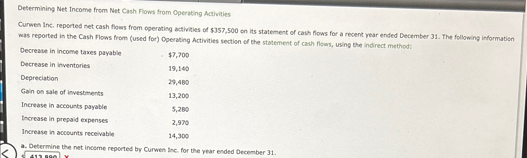 Solved Determining Net Income from Net Cash Flows from | Chegg.com