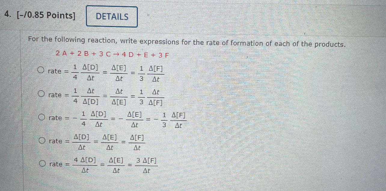 Solved Points]For the following reaction, write expressions | Chegg.com