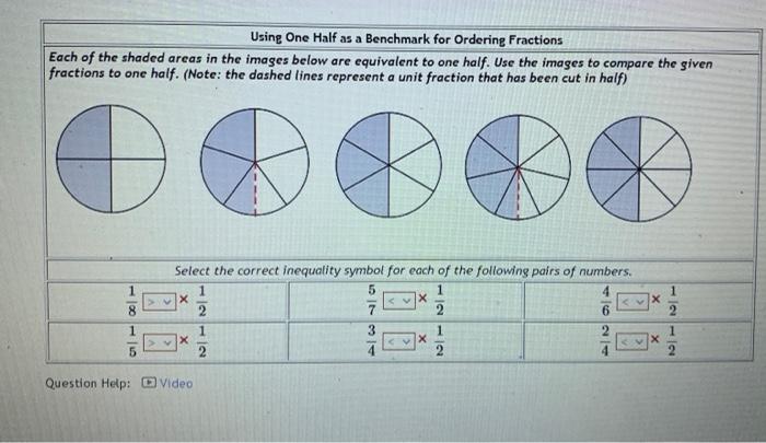 Solved Using One Half as a Benchmark for Ordering Fractions | Chegg.com