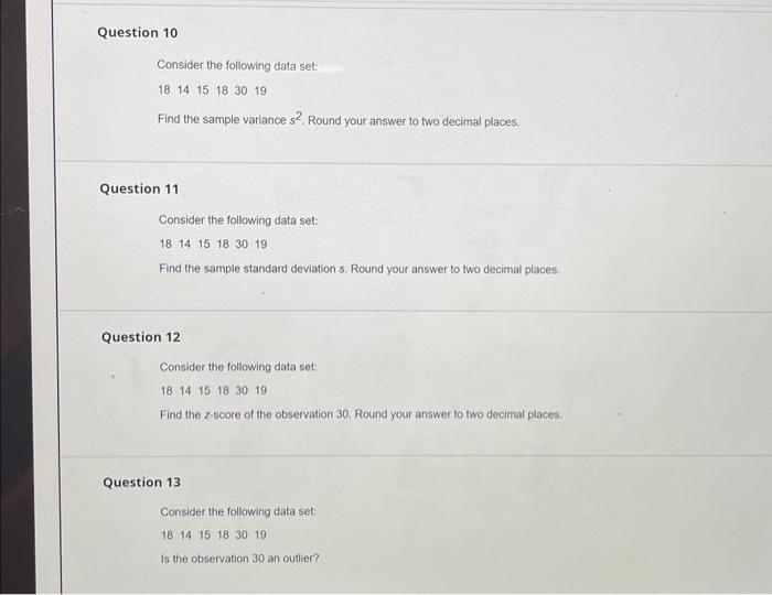 Solved Question 10 Consider the following data set: | Chegg.com