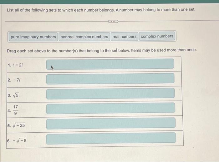 Solved List all of the following sets to which each number | Chegg.com