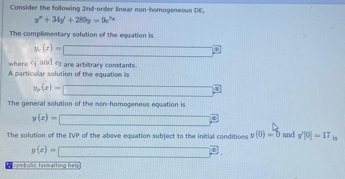 Solved Consider the following 2nd-order linear | Chegg.com