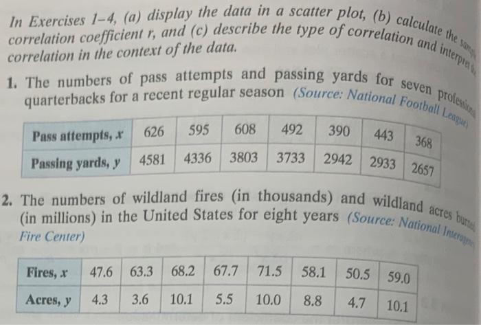 Solved In Exercises 1-4, (a) display the data in a scatter | Chegg.com