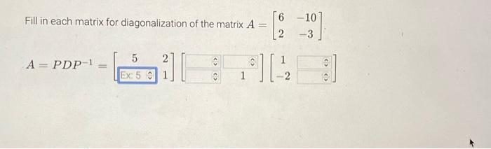 Solved Fill in each matrix for diagonalization of the matrix | Chegg.com
