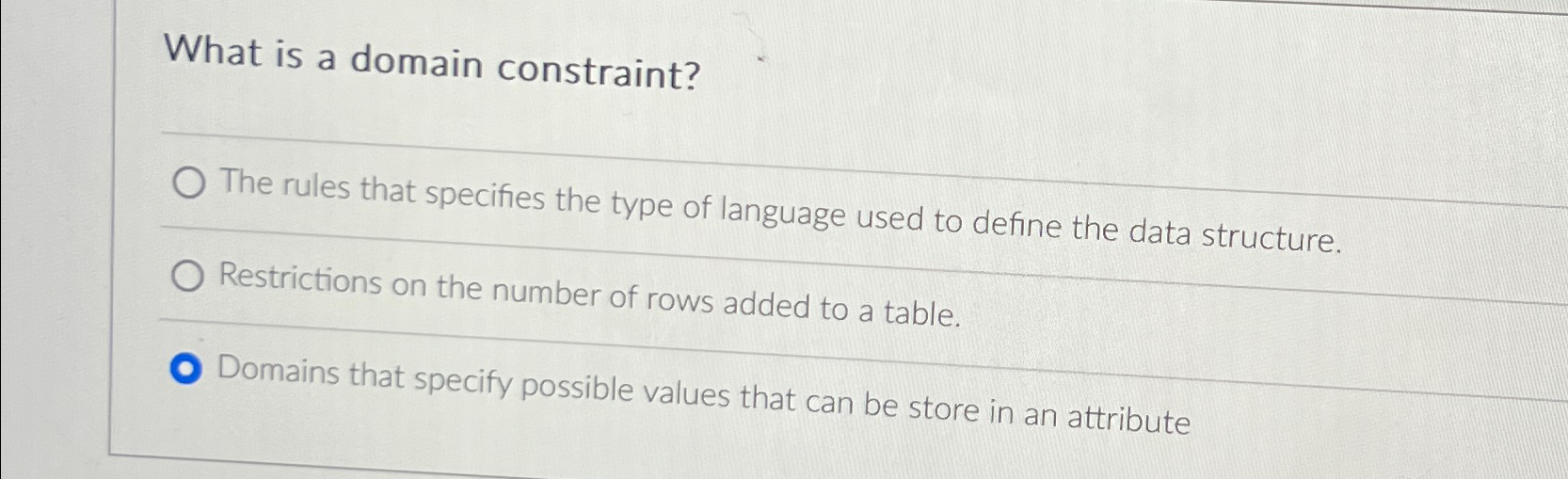 Solved What is a domain constraint?The rules that specifies | Chegg.com