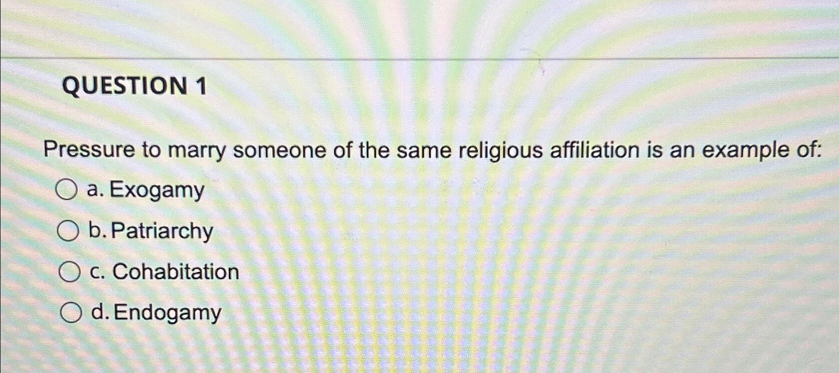 Solved QUESTION 1Pressure to marry someone of the same | Chegg.com