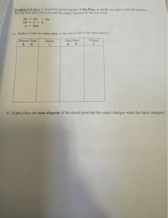 Solved The Flip Flop Input Functions And The Output Function 8046