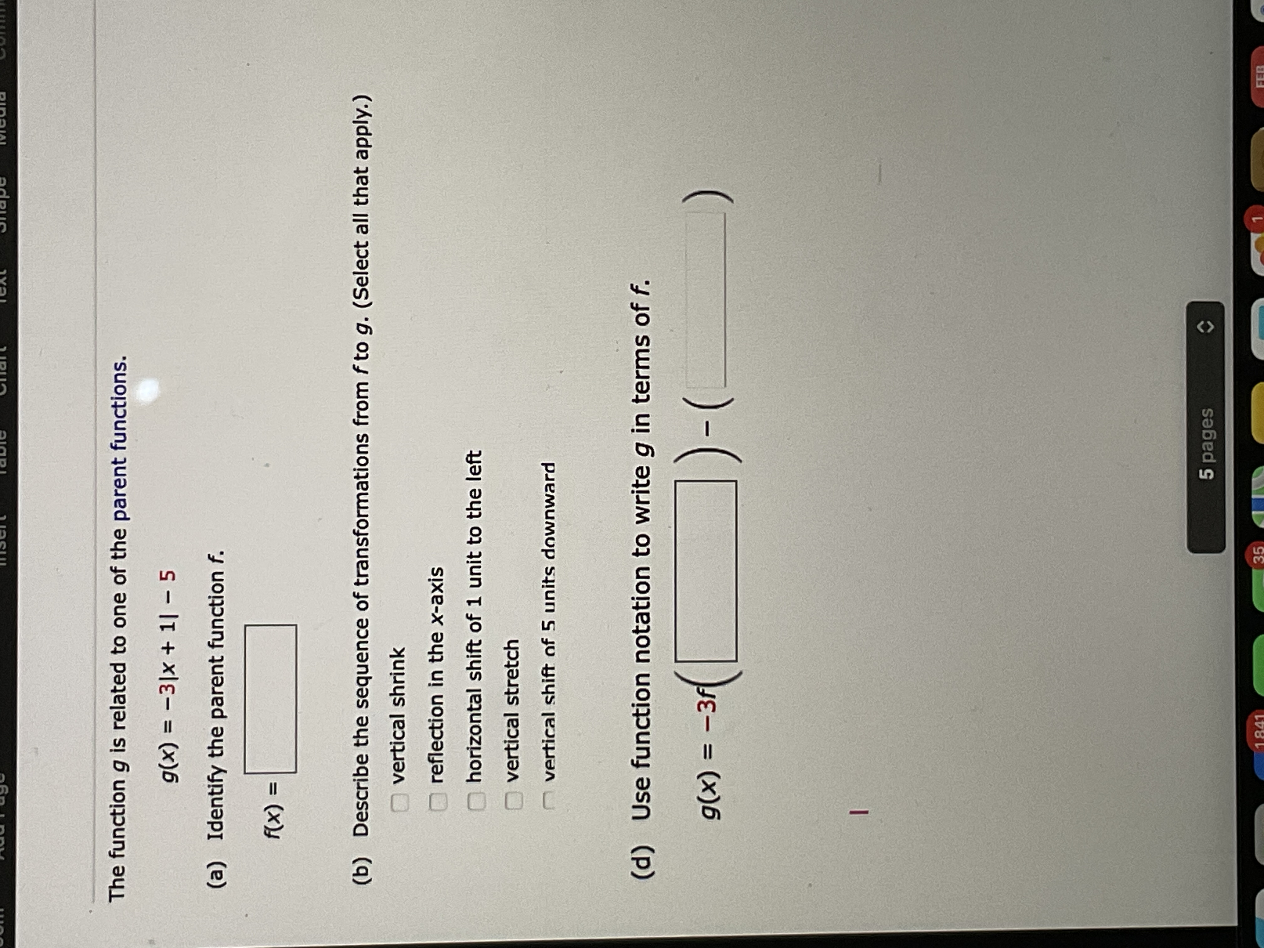 Solved The function g ﻿is related to one of the parent | Chegg.com