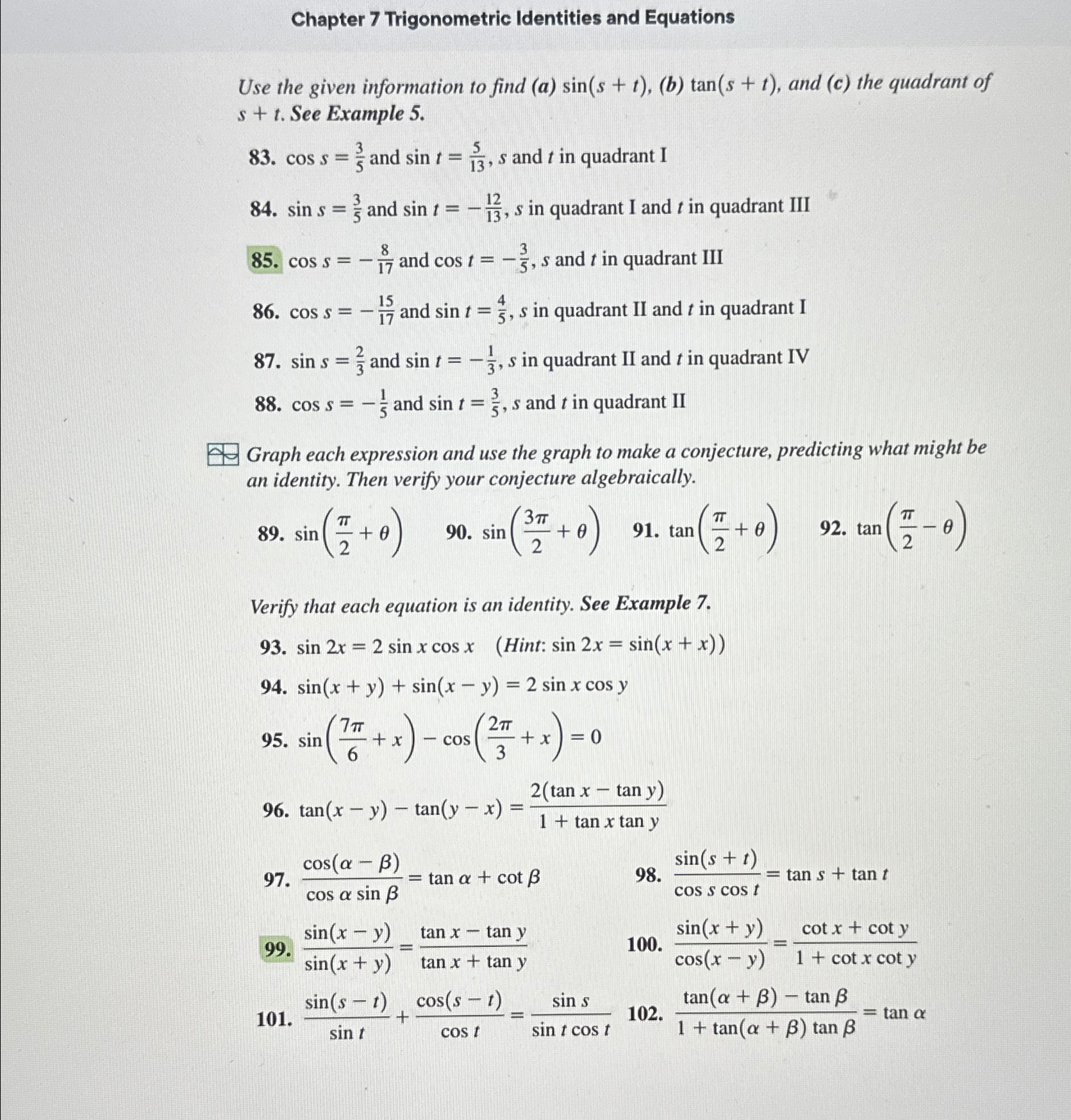 I need help with # 99 ﻿and # 101 ﻿Chapter 7 | Chegg.com