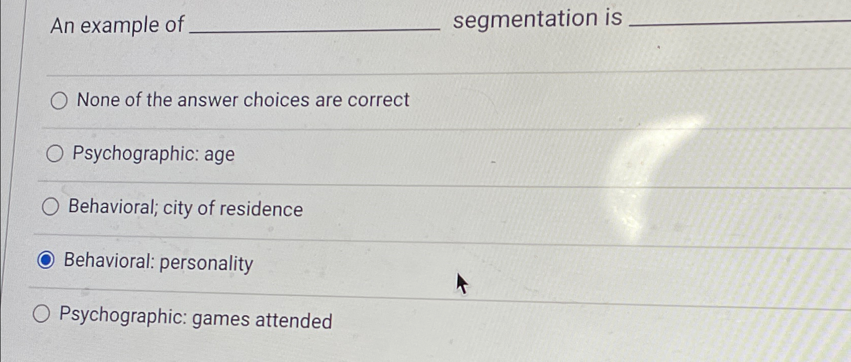 Solved An example of segmentation isNone of the answer | Chegg.com