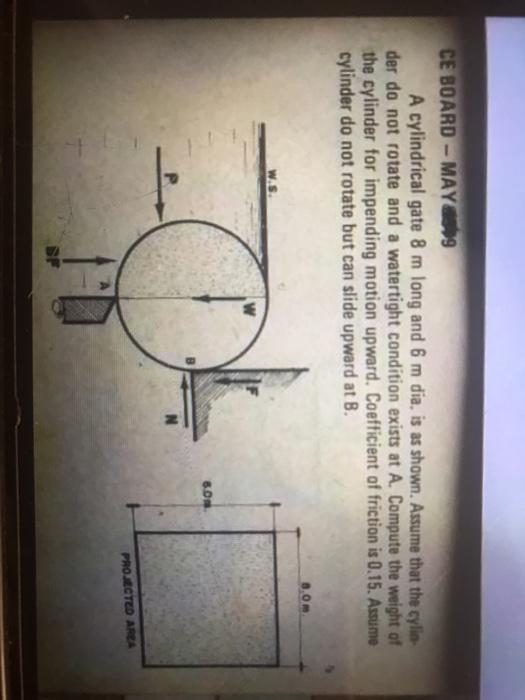Solved CE BOARD - MAYC9 A cylindrical gate 8 m long and 6 m | Chegg.com