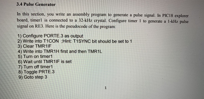 Solved 3.4 Pulse Generator In this section, you write an | Chegg.com