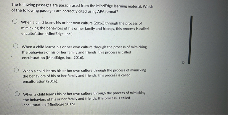 Solved The following passages are paraphrased from the | Chegg.com