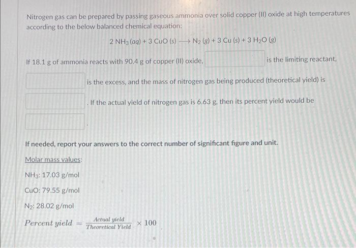 Solved Nitrogen gas can be prepared by passing gaseous | Chegg.com