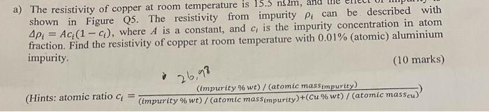 Solved a) The resistivity of copper at room temperature is | Chegg.com