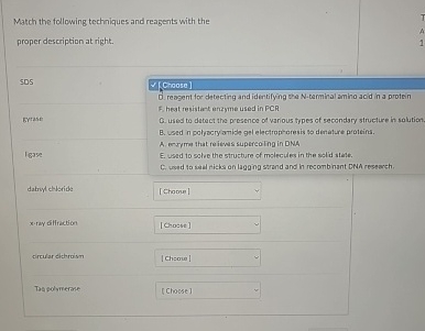 Solved Match the following techniques and reagents with | Chegg.com