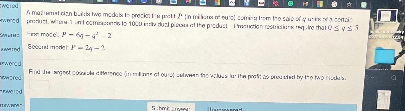 Solved weredA mathematician builds two models to predict the | Chegg.com