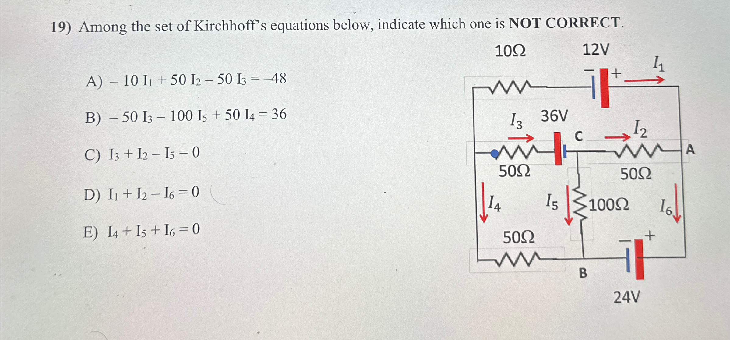 Solved Among the set of Kirchhoff's equations below, | Chegg.com
