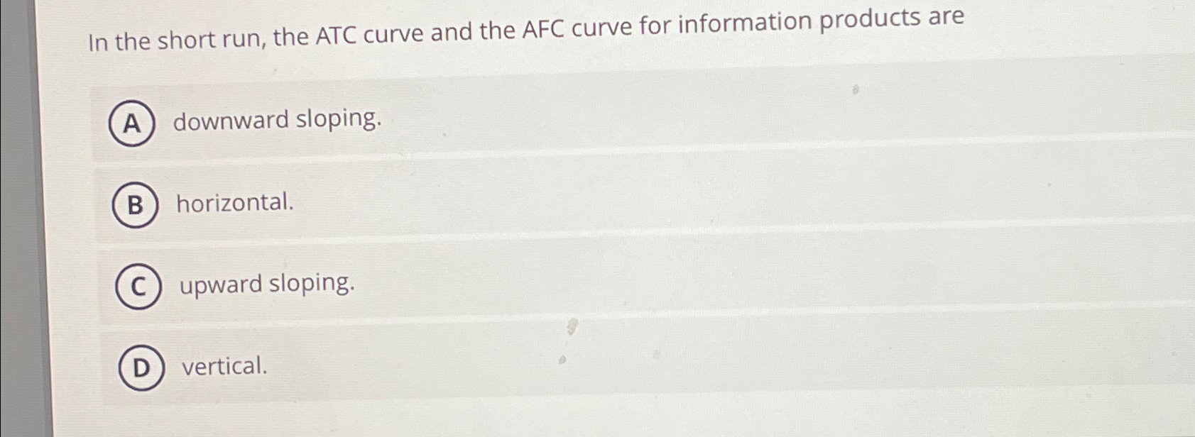 Solved In the short run, the ATC curve and the AFC curve for | Chegg.com
