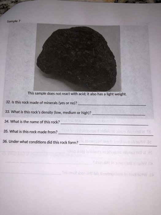 Solved Sample 7 This sample does not react with acid; it | Chegg.com