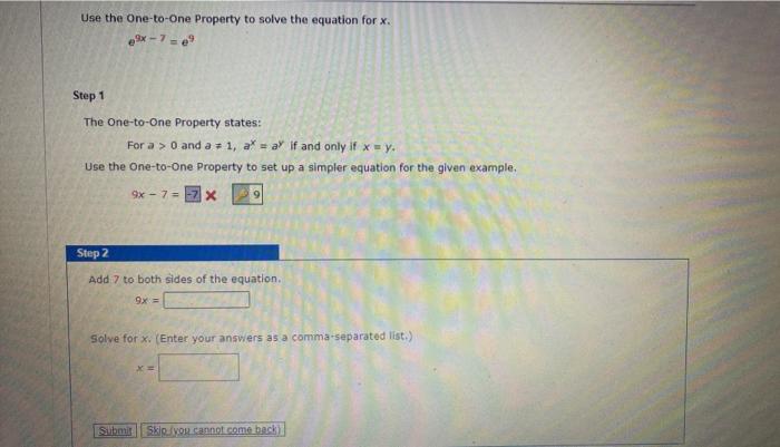 Solved Use the One-to-One Property to solve the equation for | Chegg.com
