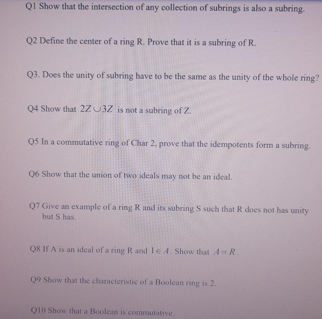 Solved Q1 Show that the intersection of any collection of | Chegg.com