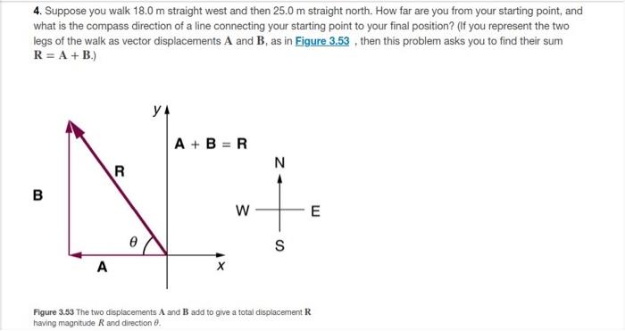 Solved 4. Suppose you walk 18.0 m straight west and then | Chegg.com