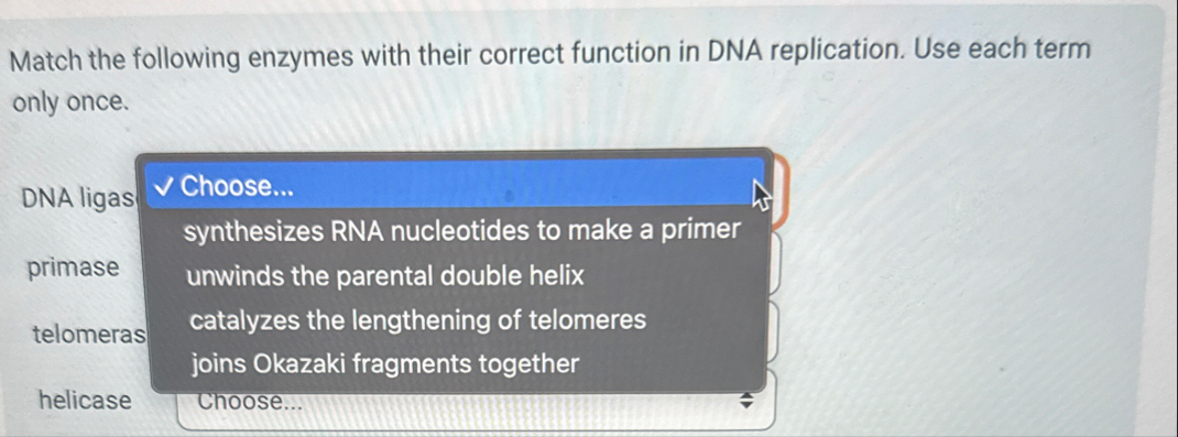 Solved Match the following enzymes with their correct | Chegg.com