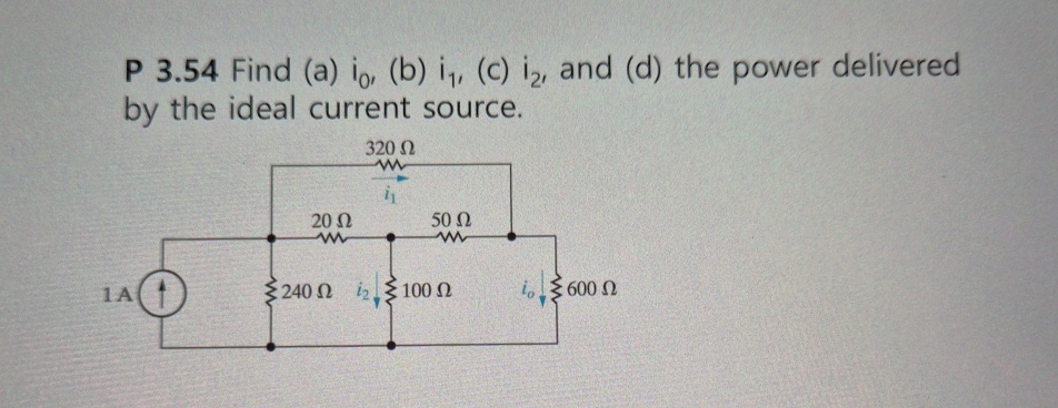 Solved P 3.54 ﻿Find (a) i0, (b) i1, (c) i2, ﻿and (d) ﻿the | Chegg.com