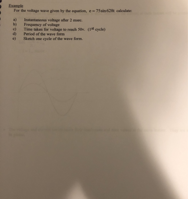 Solved Example For the voltage wave given by the equation, e | Chegg.com