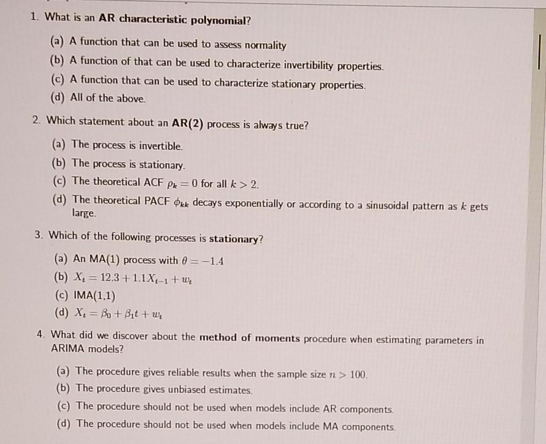 Solved 1. What is an AR characteristic polynomial? (a) A | Chegg.com
